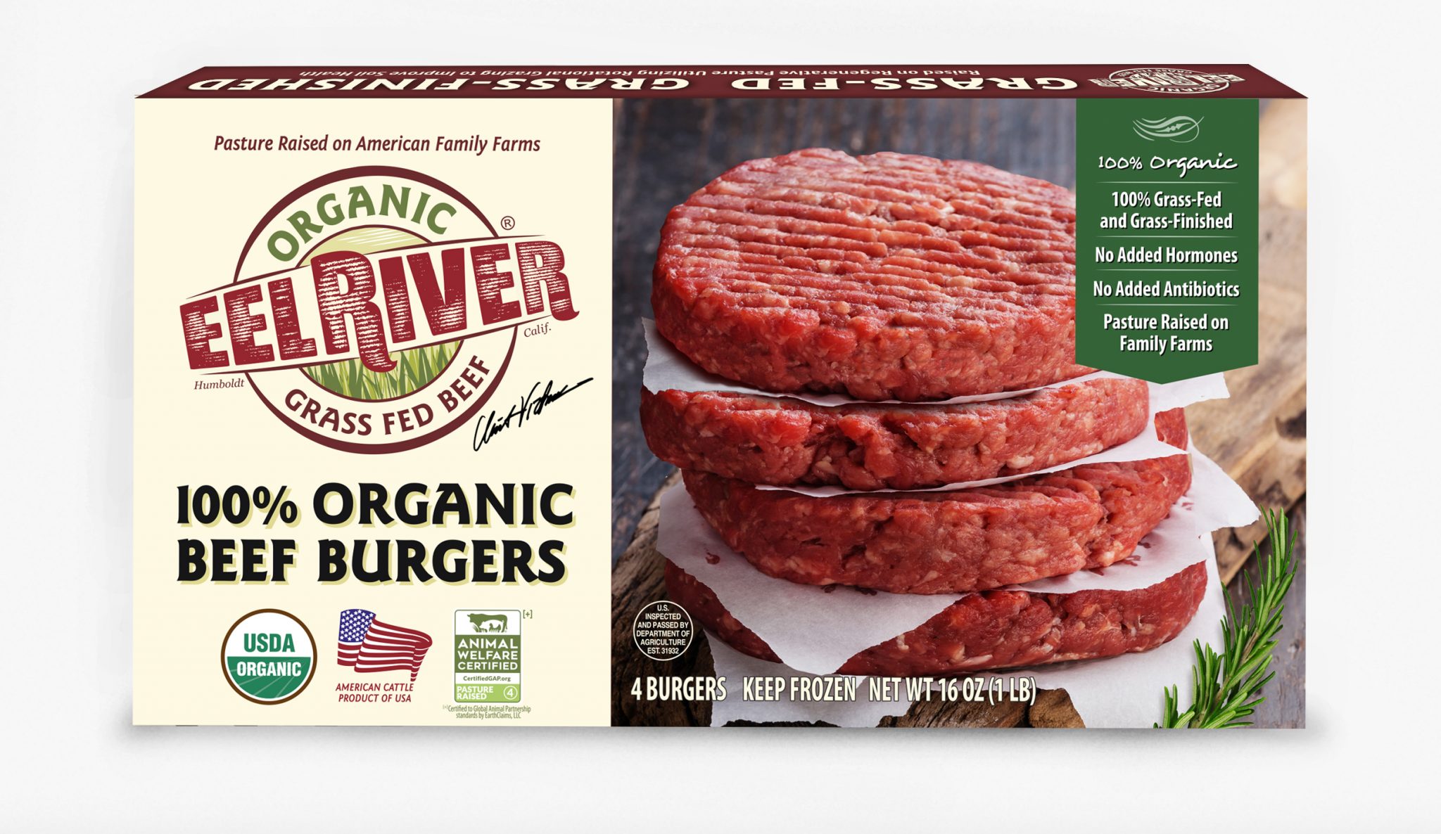 Box of 4 Organic Grass-Fed Ground Beef Patties | Eel River Organic Beef | Grass-Fed, Grass ...
